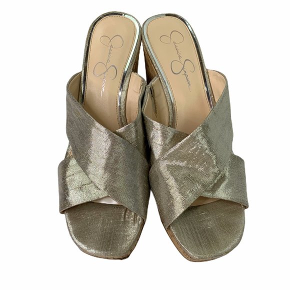 Jessica Simpson | Shoes | Jessica Simpson Seena Gold Cork Wedge Sandals ...